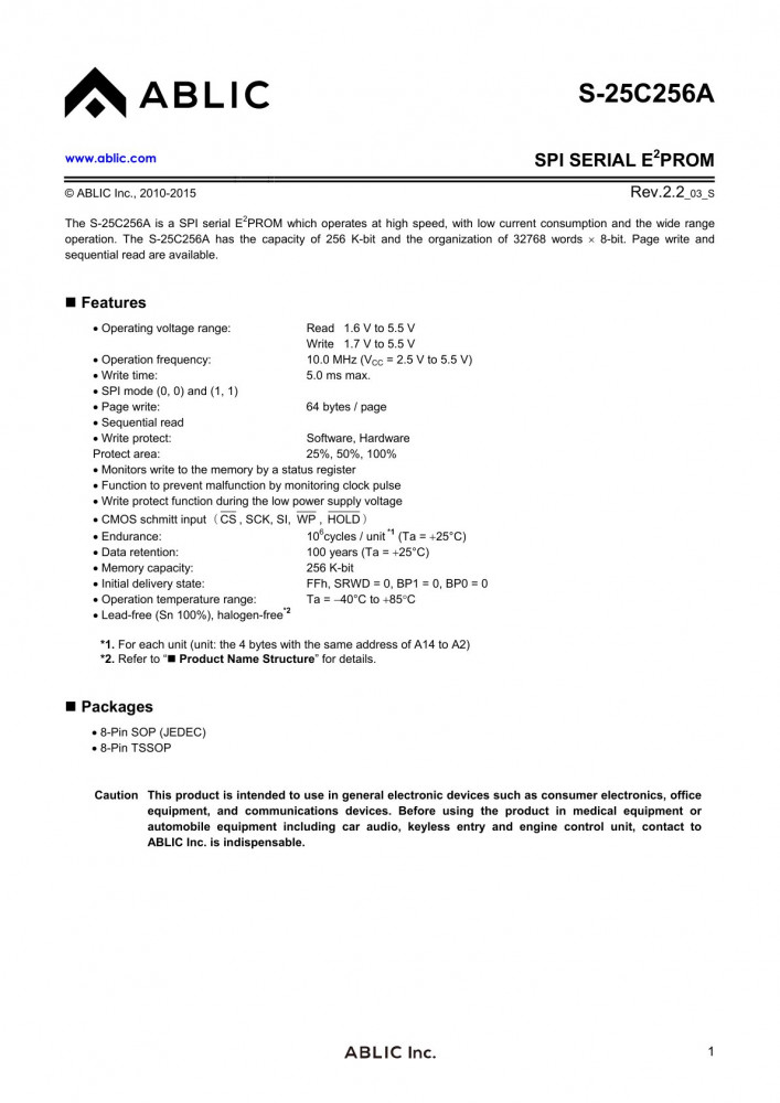 S-25C256A datasheet page 1