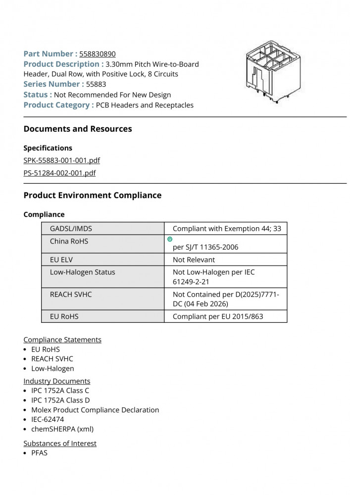 MOLEX 558830890 technical document image 1