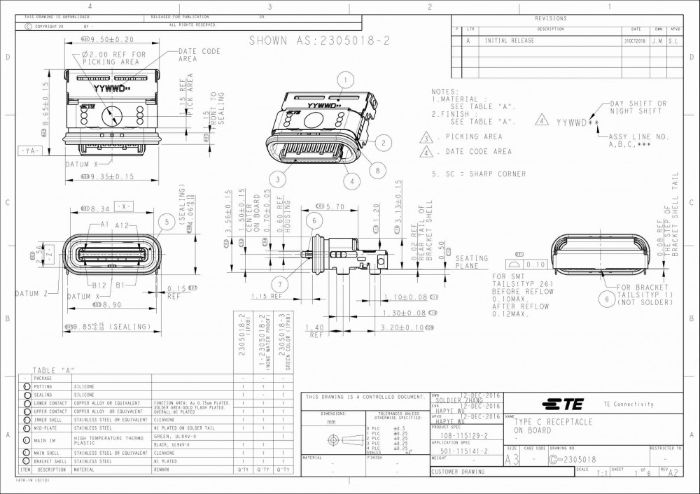TE Connectivity 2305018-2 drawing page 1
