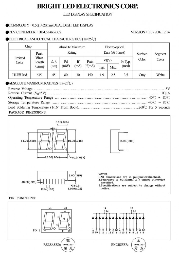 BD-C514RI-LC2 specification page 1
