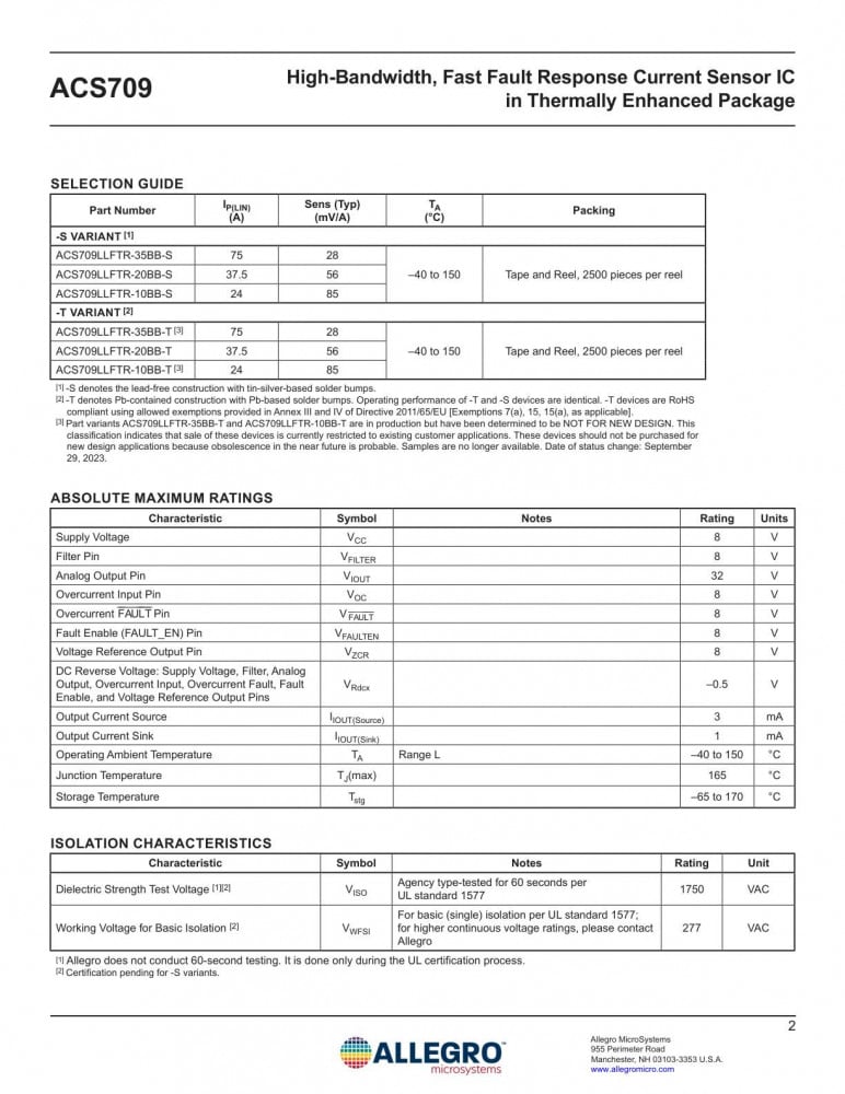 ALLEGRO ACS709 datasheet page 2