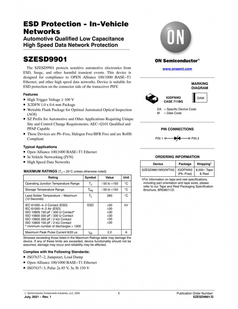 SZESD9901 datasheet page 1