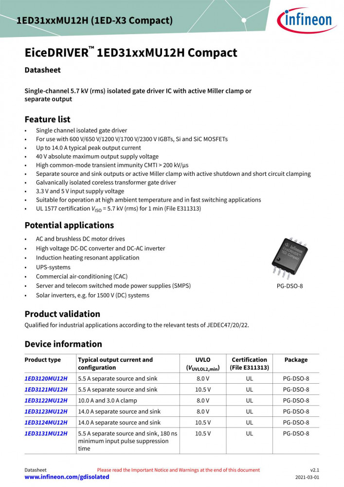 Infineon datasheet page 1