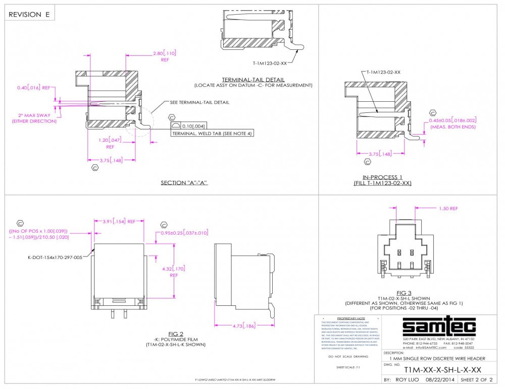 Samtec T1M-04-F-SH-L technical drawing page 2