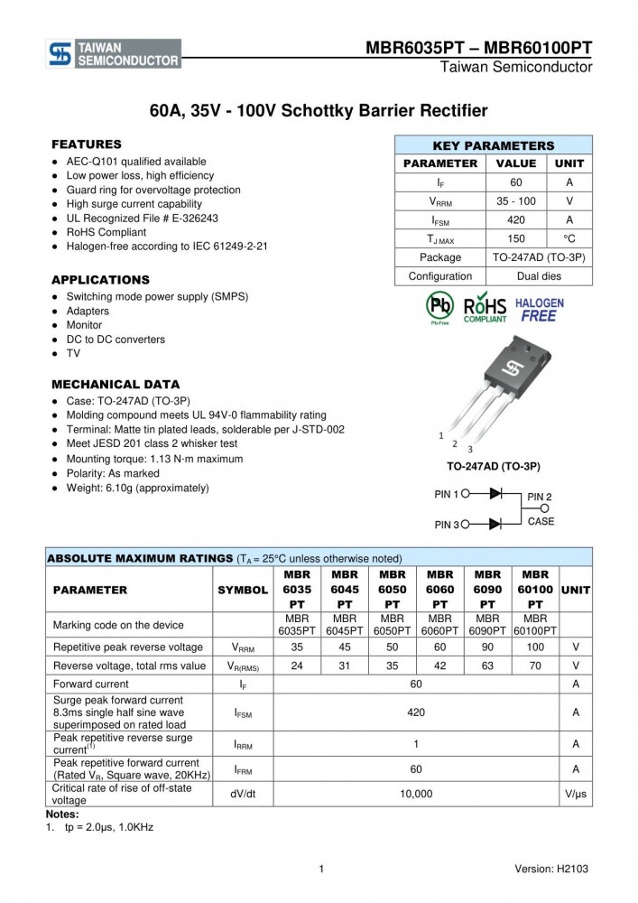 MBR6050PT datasheet preview, page 1