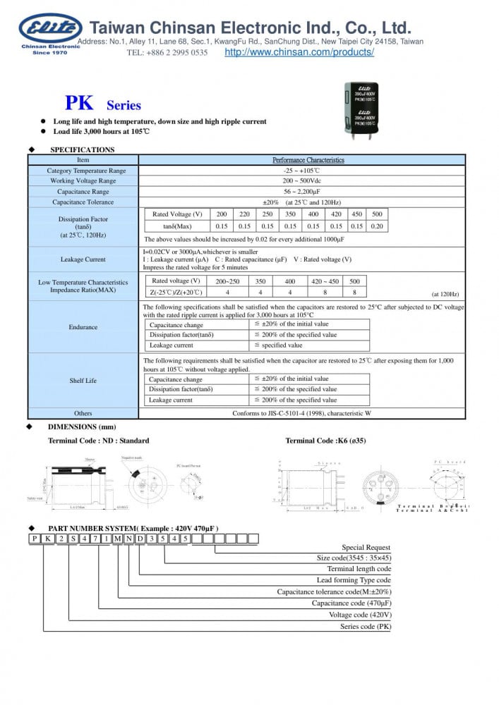 Chinsan PK series datasheet page 1