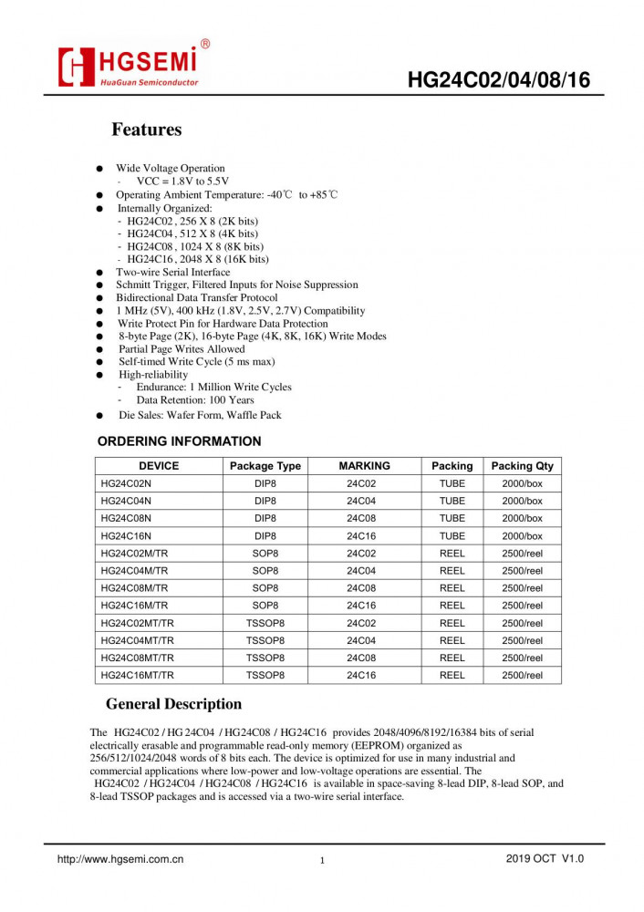 HG24C08M/TR datasheet page 1