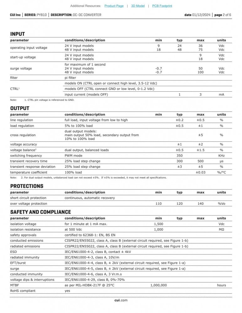 CUI PYB10 series datasheet page 2
