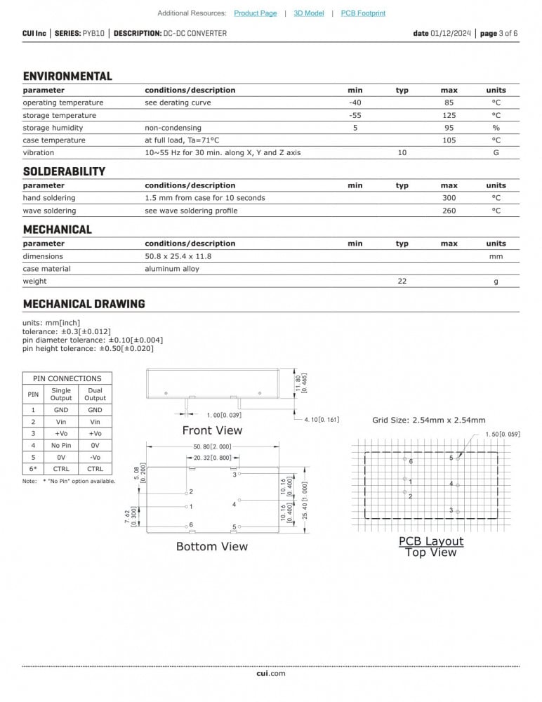 CUI PYB10 series datasheet page 3