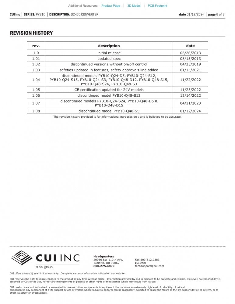 CUI PYB10 series datasheet page 6