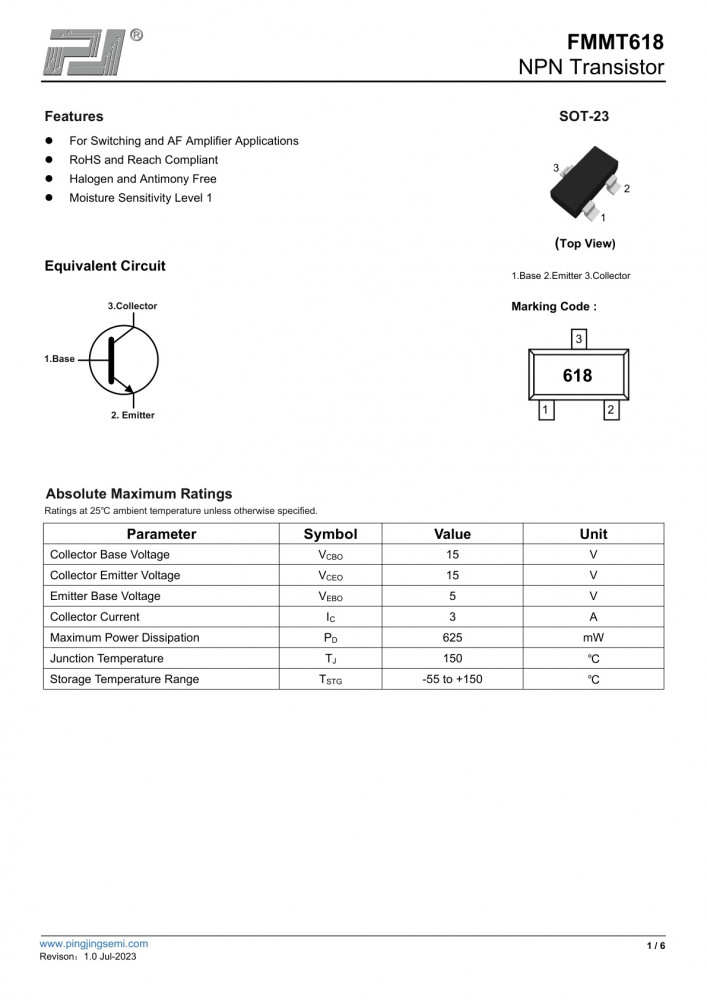 FMMT618 datasheet page 1