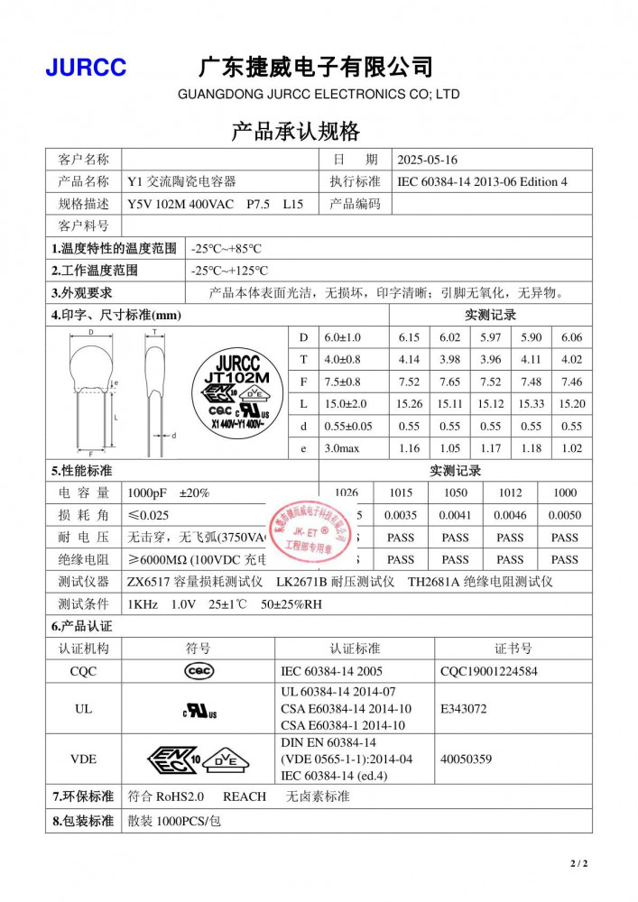 JW102M400VACP7.5 product approval document page 2