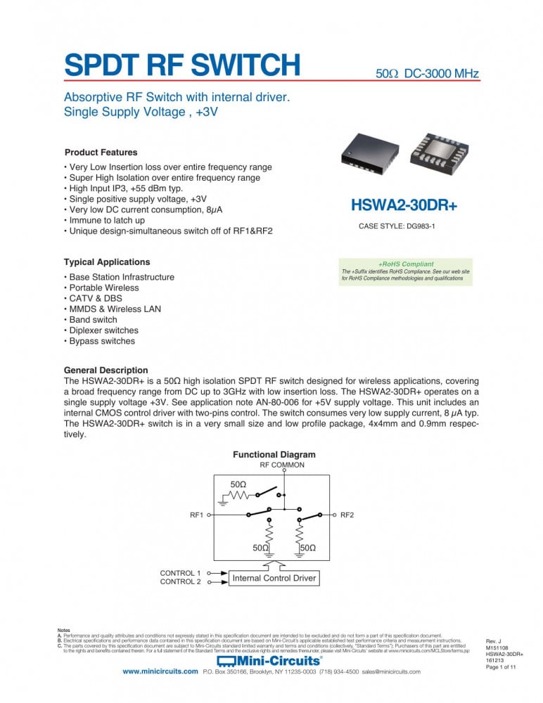 HSWA2-30DR+ datasheet page 1