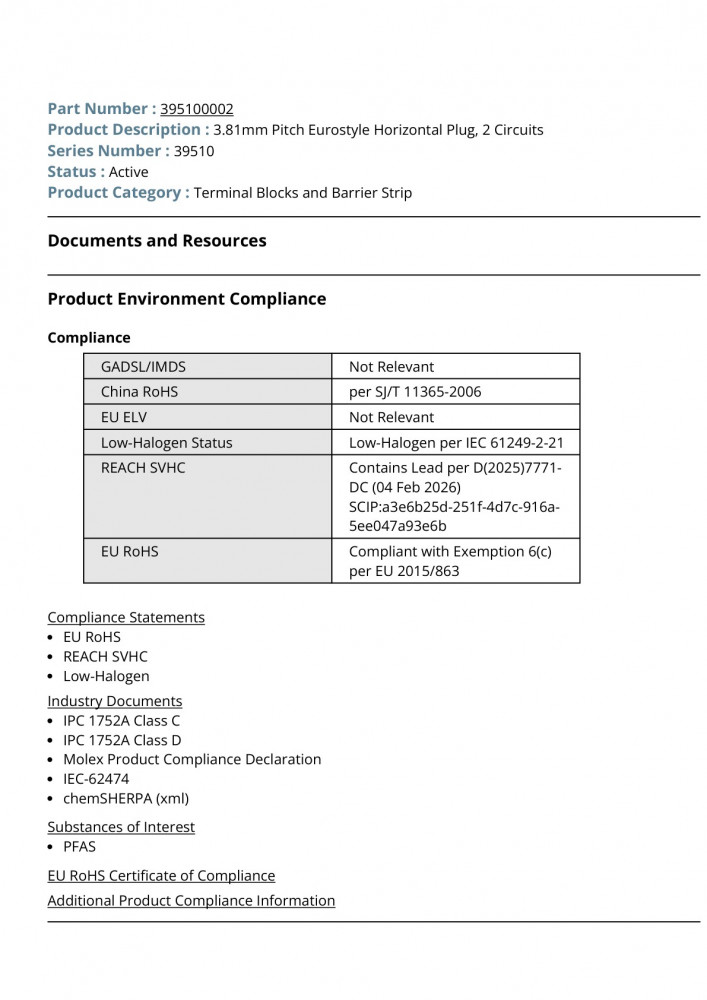 Technical document image 1 for MOLEX 395100002