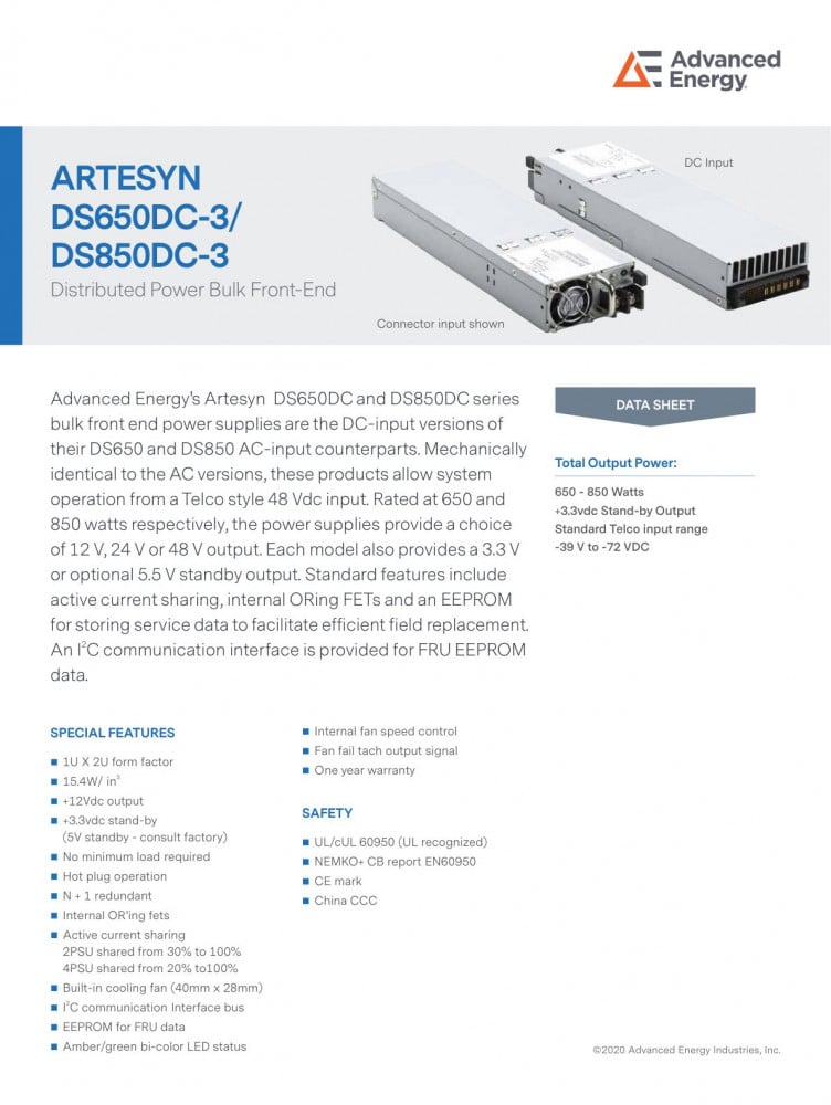 Artesyn DS650-3-002 datasheet page 1
