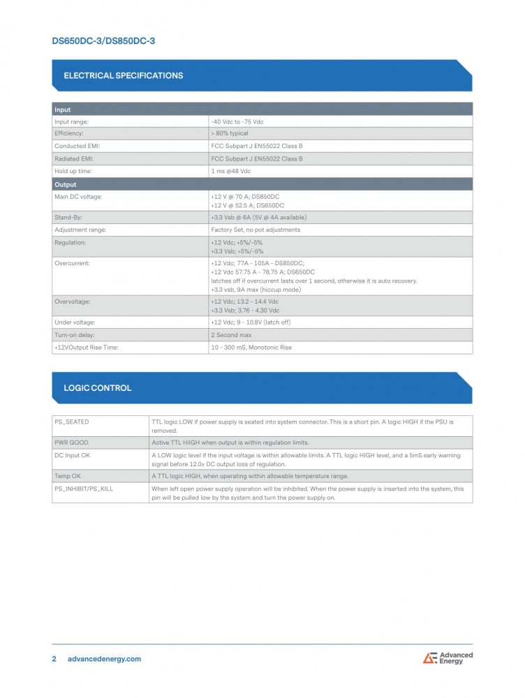 Artesyn DS650-3-002 datasheet page 2