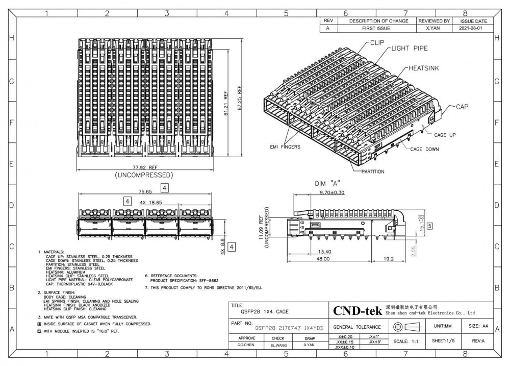 CND-tek QSFP28 cage drawing page 1