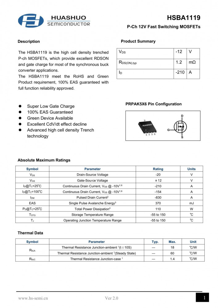 HSBA1119 datasheet page 1