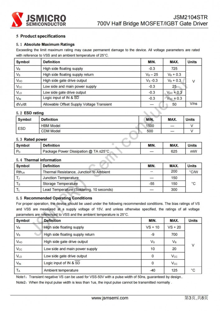 JSM2104STR datasheet page 3