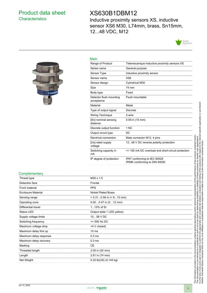 XS630B1DBM12 technical document page 1