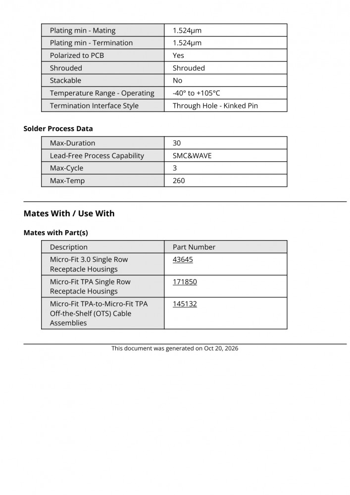 Technical document page 4 for Molex 436500718