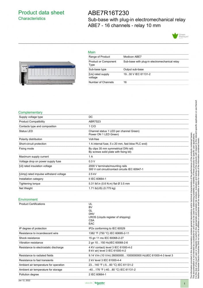 ABE7R16T230 technical document page 1