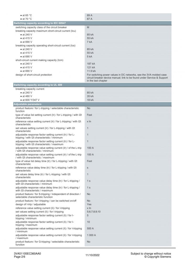 3VA5110-5EC36-0AA0 technical document page 2