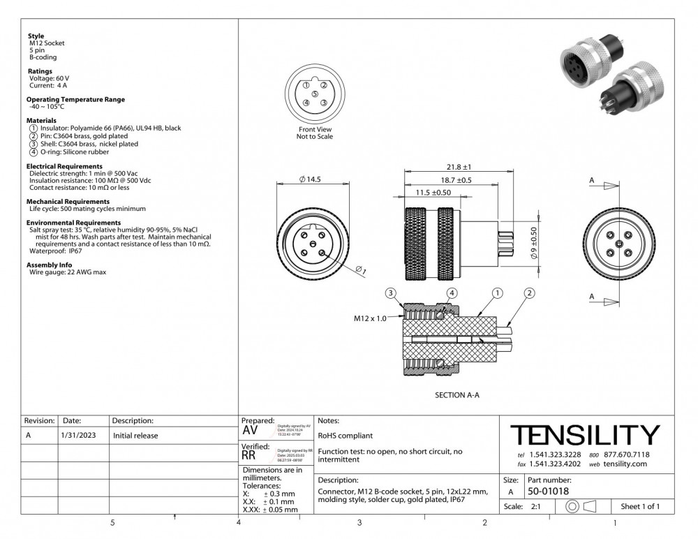 Technical drawing image for Tensility International part 50-01018