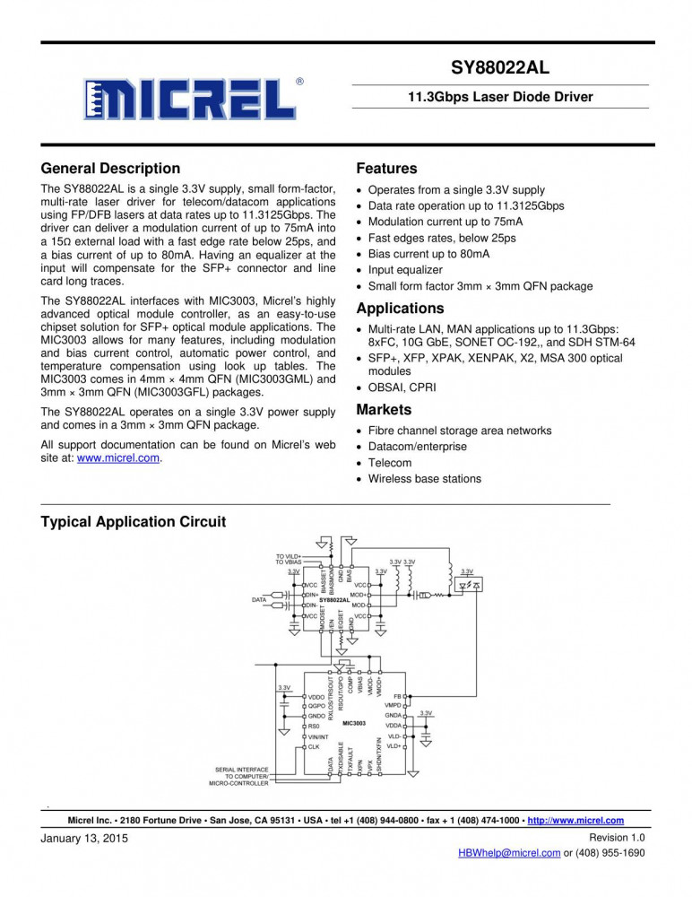 SY88022ALMG technical document page 1