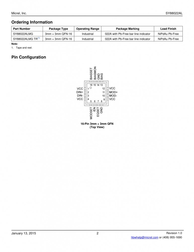 SY88022ALMG technical document page 2