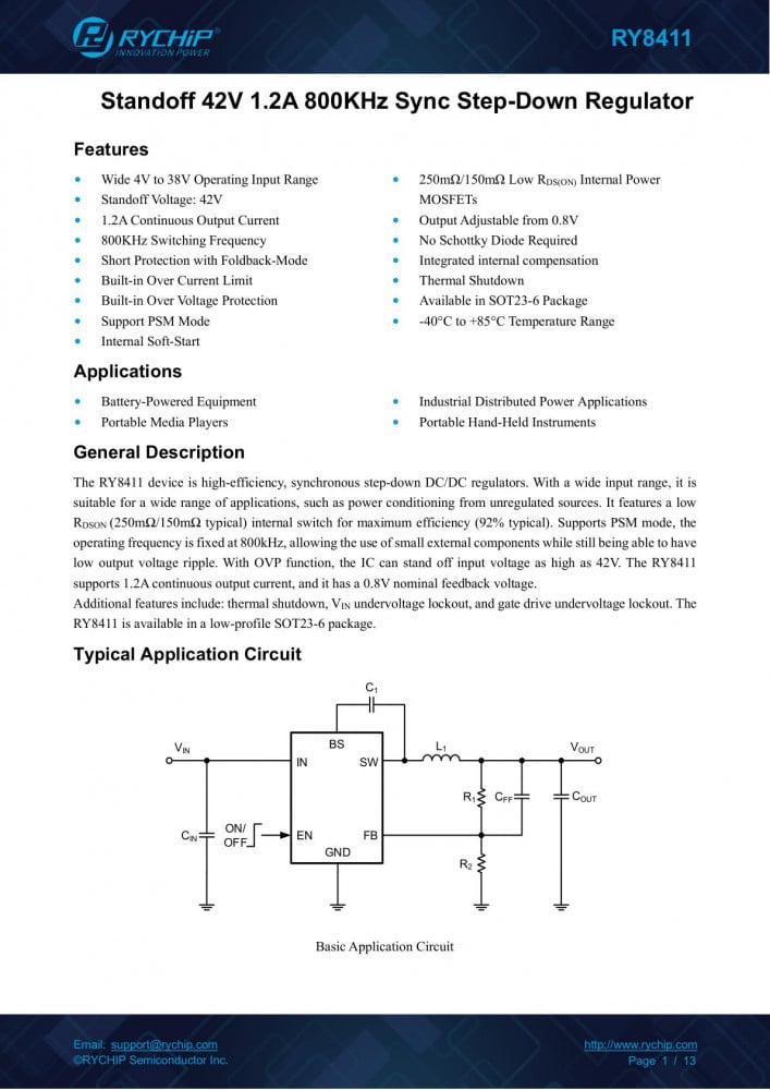 RY8411 datasheet page 1