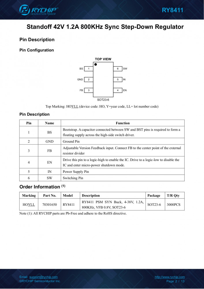 RY8411 datasheet page 2