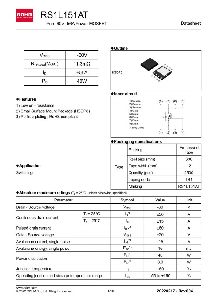 RS1L151ATTB1 datasheet page 1