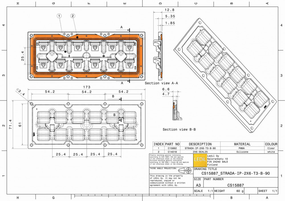 Technical drawing image for LEDiL STRADA-IP-2X6-T3-B-90