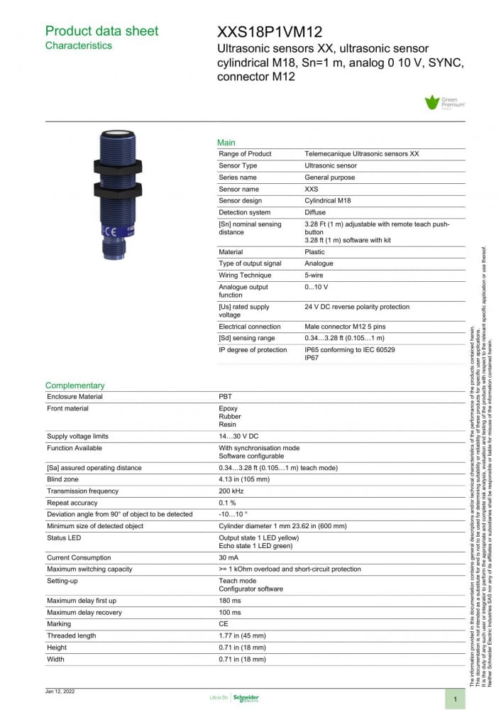 XXS18P1VM12 technical document page 1