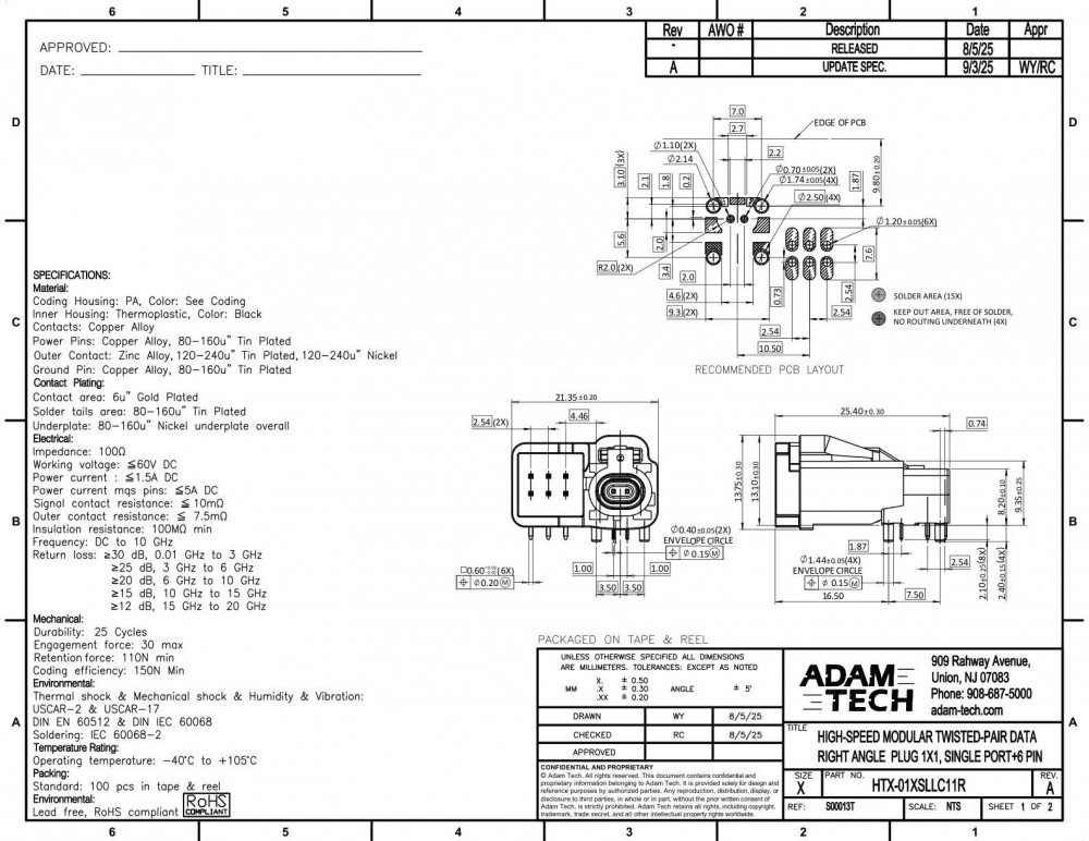 ADAM TECH HTX-01XSLLC11R product drawing, page 1