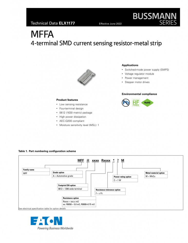 MFFA datasheet page 1