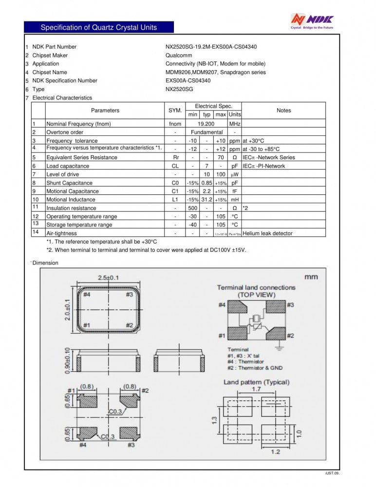 NDK NX2520SG technical document page 1