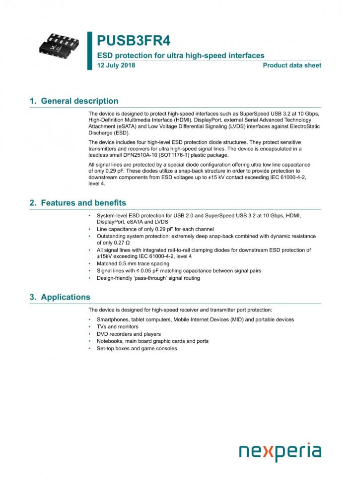 PUSB3FR4Z datasheet page 1