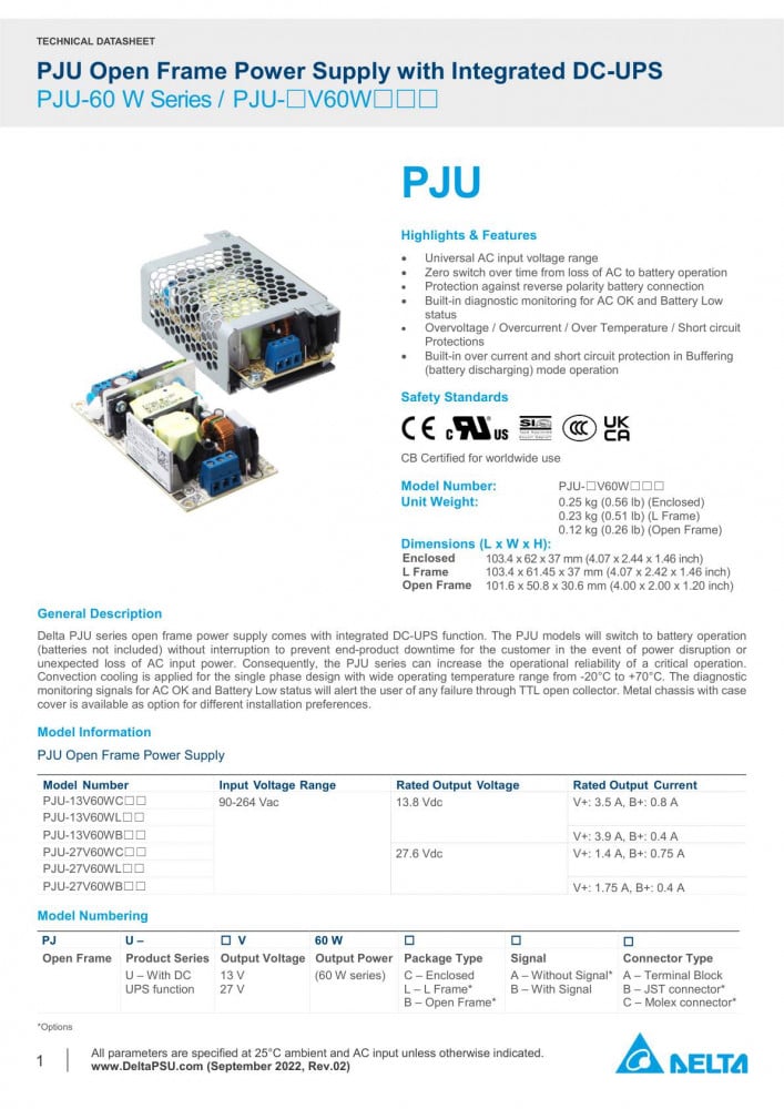 DELTA PJU datasheet page 1