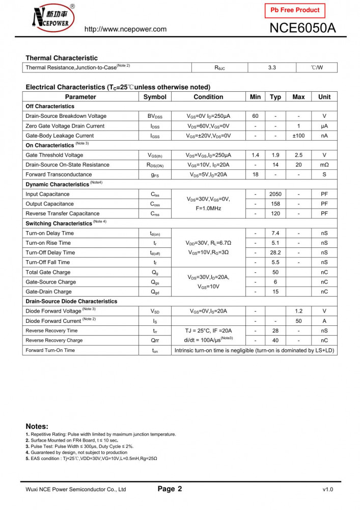 NCE6050A datasheet page 2