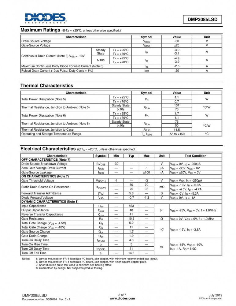 DMP3085LSD-13 datasheet page 2