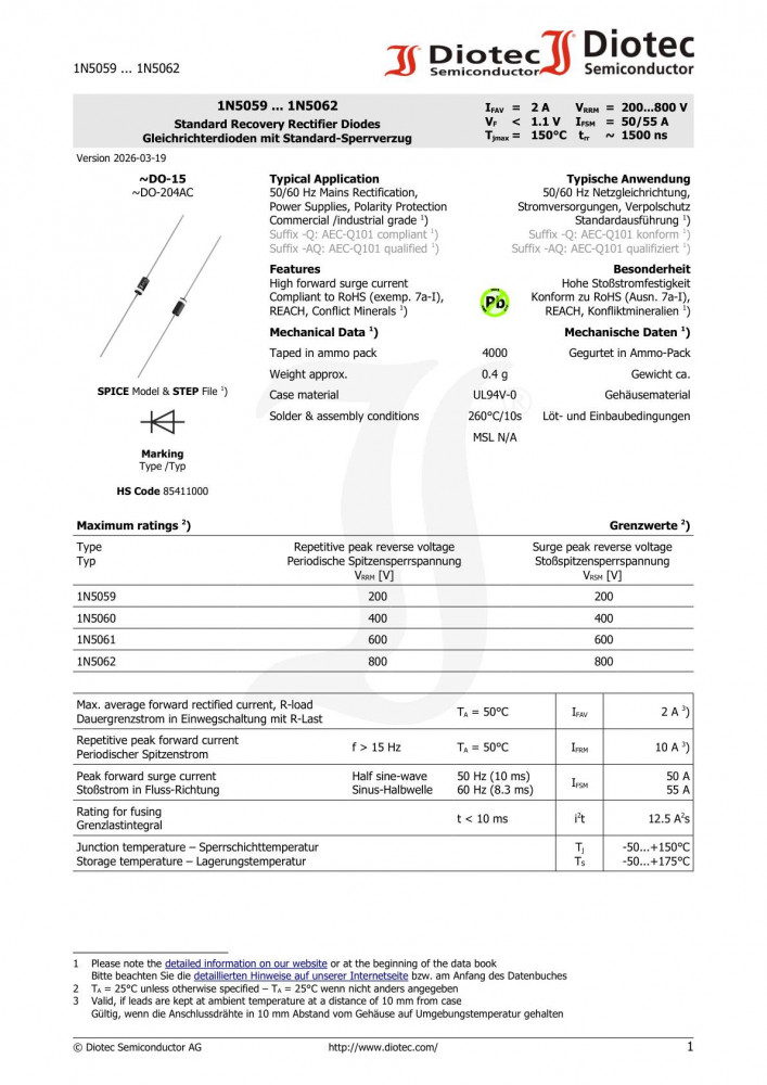 DIOTEC 1N5060 datasheet page 1