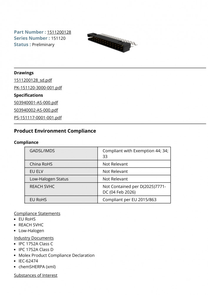 MOLEX 1511200128 product drawing page 1