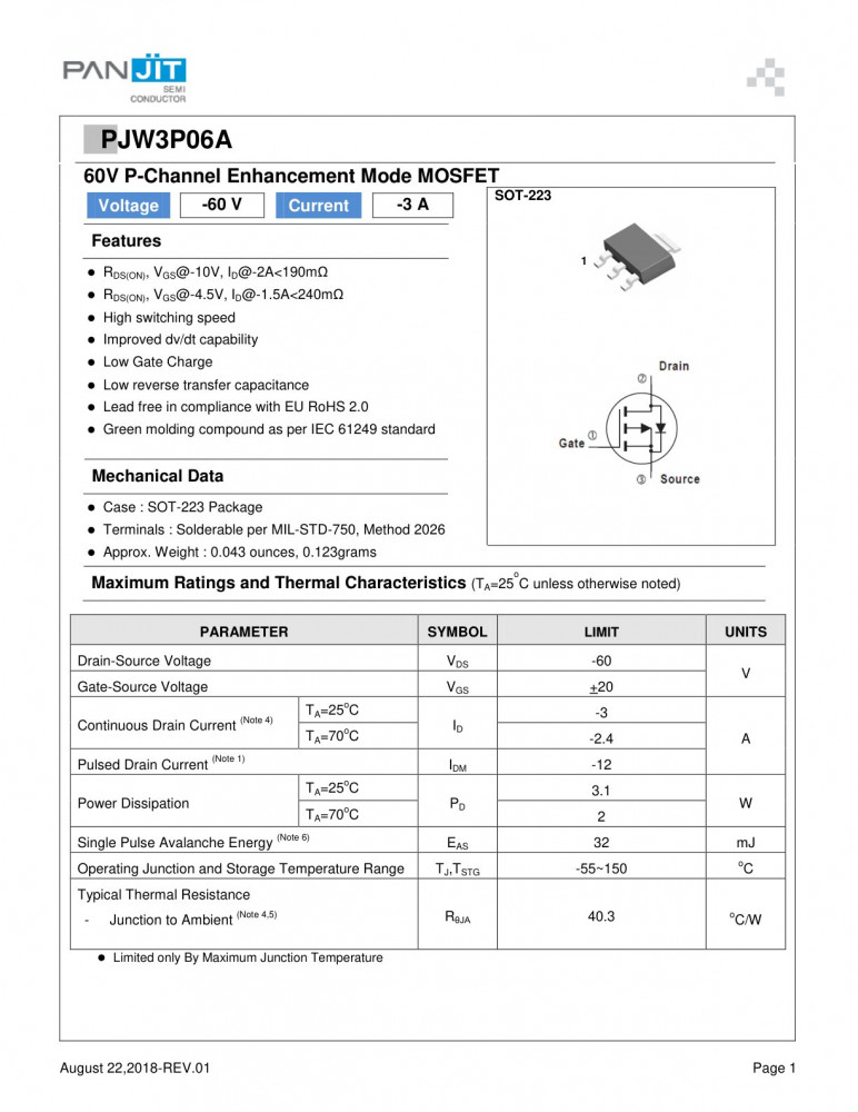 PJW3P06A datasheet page 1