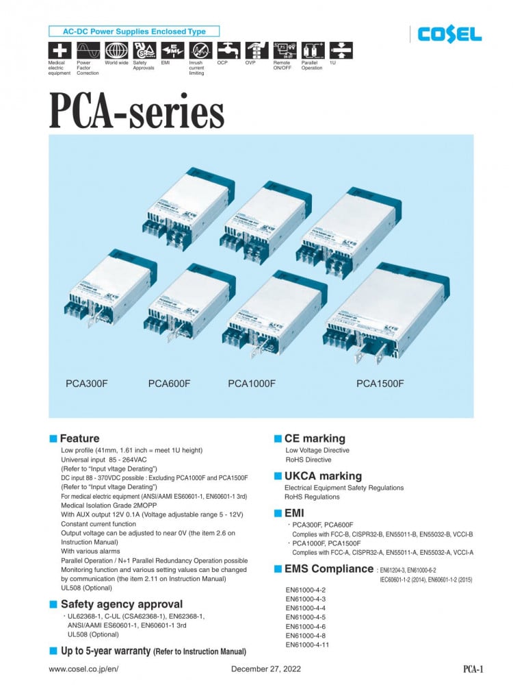 Cosel PCA300F-12 datasheet page 1