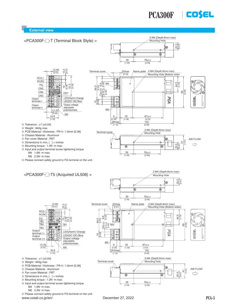 Cosel PCA300F-12 datasheet page 5
