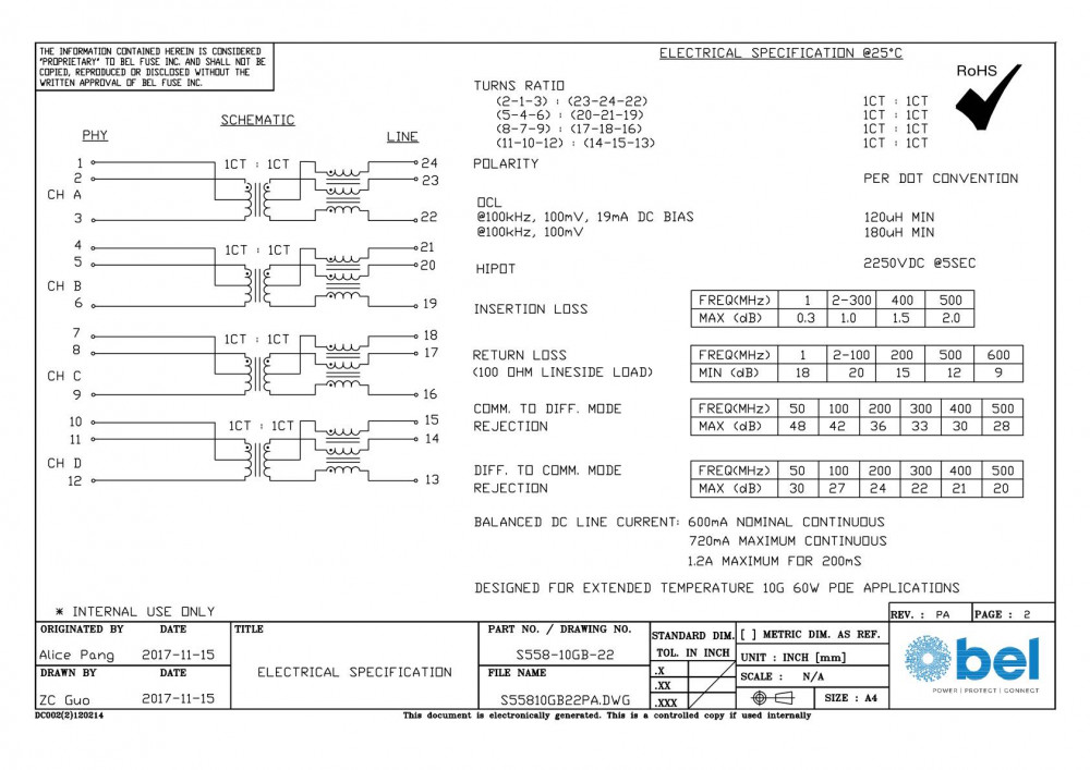 S558-10GB-22 electrical specification drawing