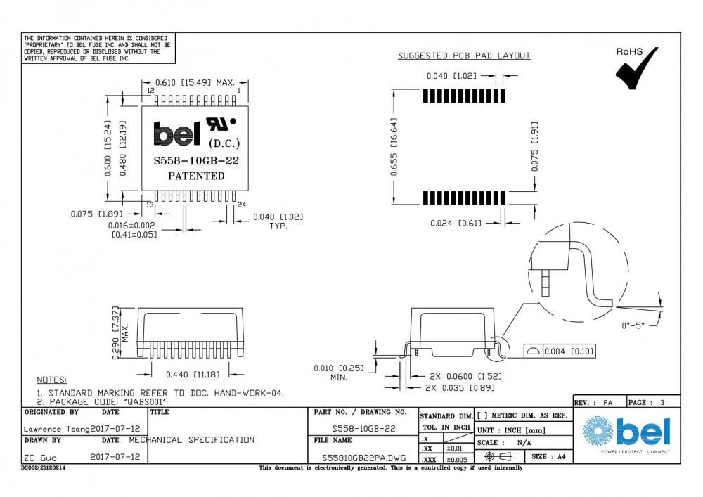 S558-10GB-22 mechanical specification drawing