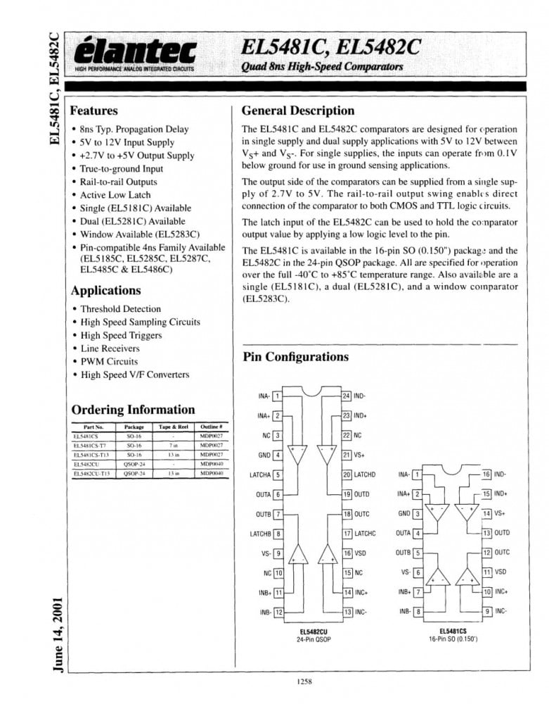 EL5481CS datasheet page 1